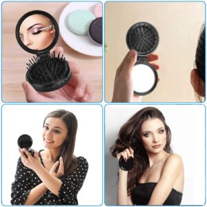 Serrale Folding Hair Brush Mini Round Comb with Mirror Portable Travel HairBrush Pocket Compact Massage Combor for Women & Girls Small Purse, Gym, Trip, School Camping(Black), 2.5x7.5x6.5cm