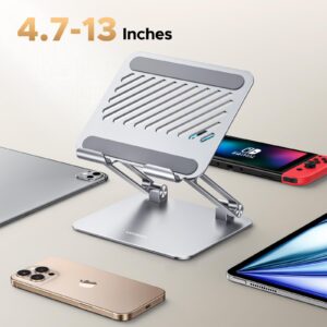 UGREEN Tablet Stand Holder for Desk Dual Rod Support Aluminum Tablet Holder Adjustable Multi-Angle Home Office Accessories Compatible with 2024 iPad Pro 13 12.9 11, iPad Air 11 13 Mini 6 5 Silver