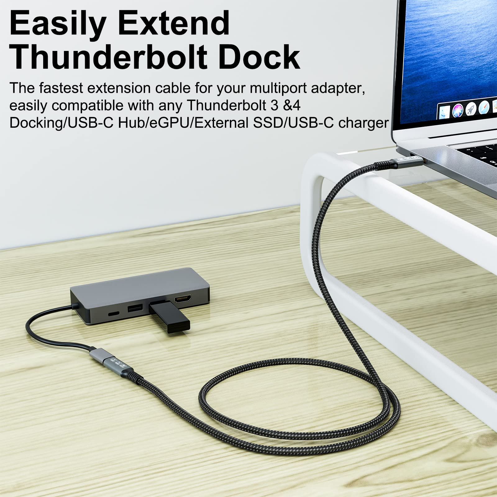 CABLEDECONN USB4 8K Cable 0.8M Thunderbolt 4 Compatible USB 4 Type-c Male to Female Extension Cable Ultra HD 8K@60Hz 100W Charging 40Gbps Data Transfer Compatible with External SSD eGPU