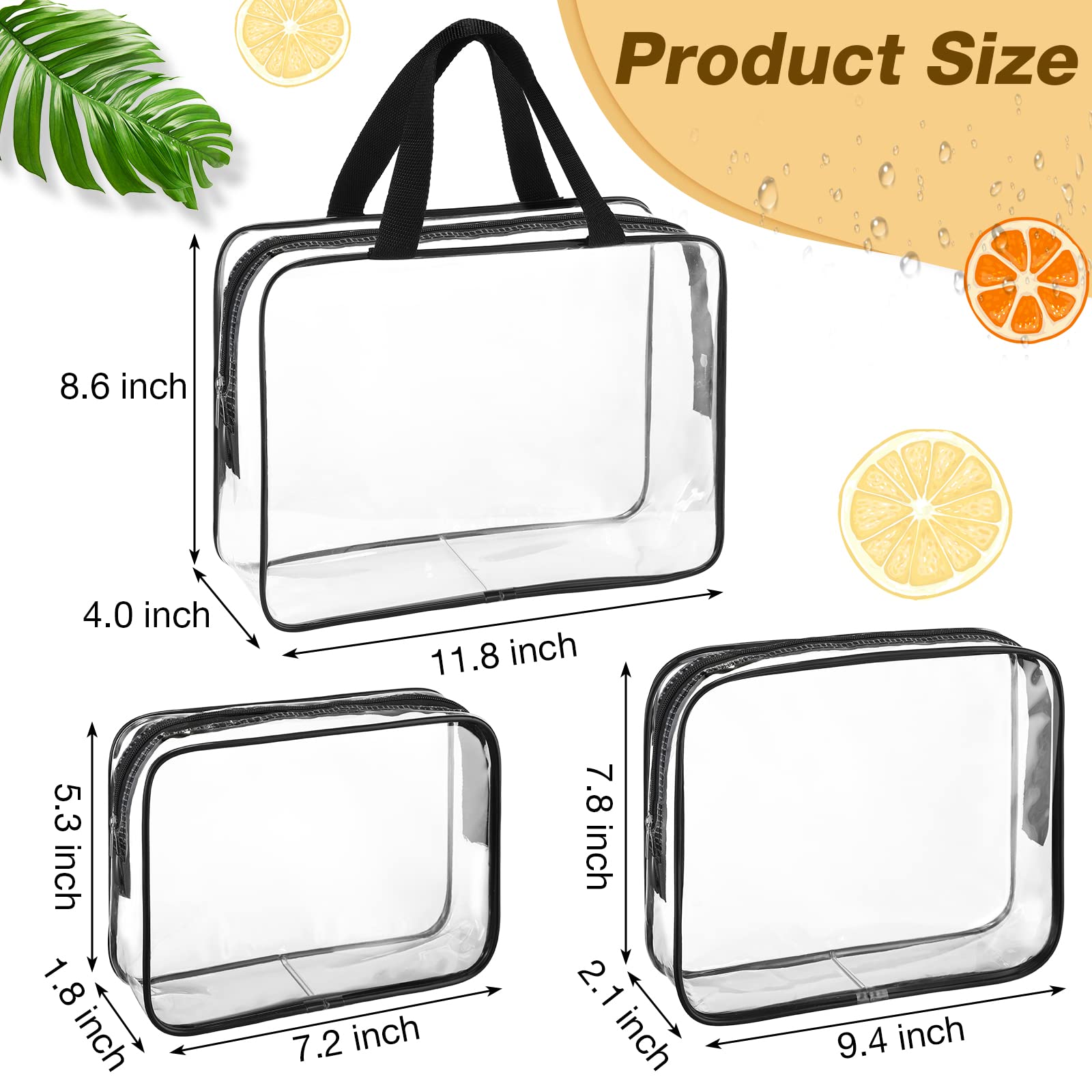 15 Pcs Clear Makeup Bags Toiletry Bag with Zipper Handle PVC Waterproof Cosmetic Bags Set Transparent Travel Pouch Clear Makeup Organizer for Travel Airport Business, 3 Sizes