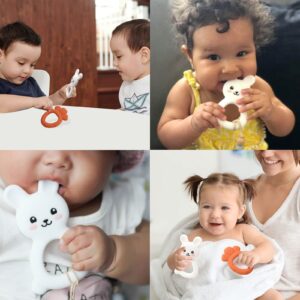 Teething Toys for Babies, PAPACHOO 2 Pack Bunny Carrot Super Soft Silicone Baby Soothing Teether Toy, Chew Silicone Infant Toys for Baby Teething Relief, Bpa Free