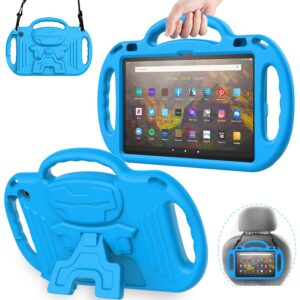 avawo kids case for fire hd 10 & fire hd 10 plus latest model tablet (13th/11th generation 2023/2021 release), with shoulder strap, lightweight shockproof handle, blue