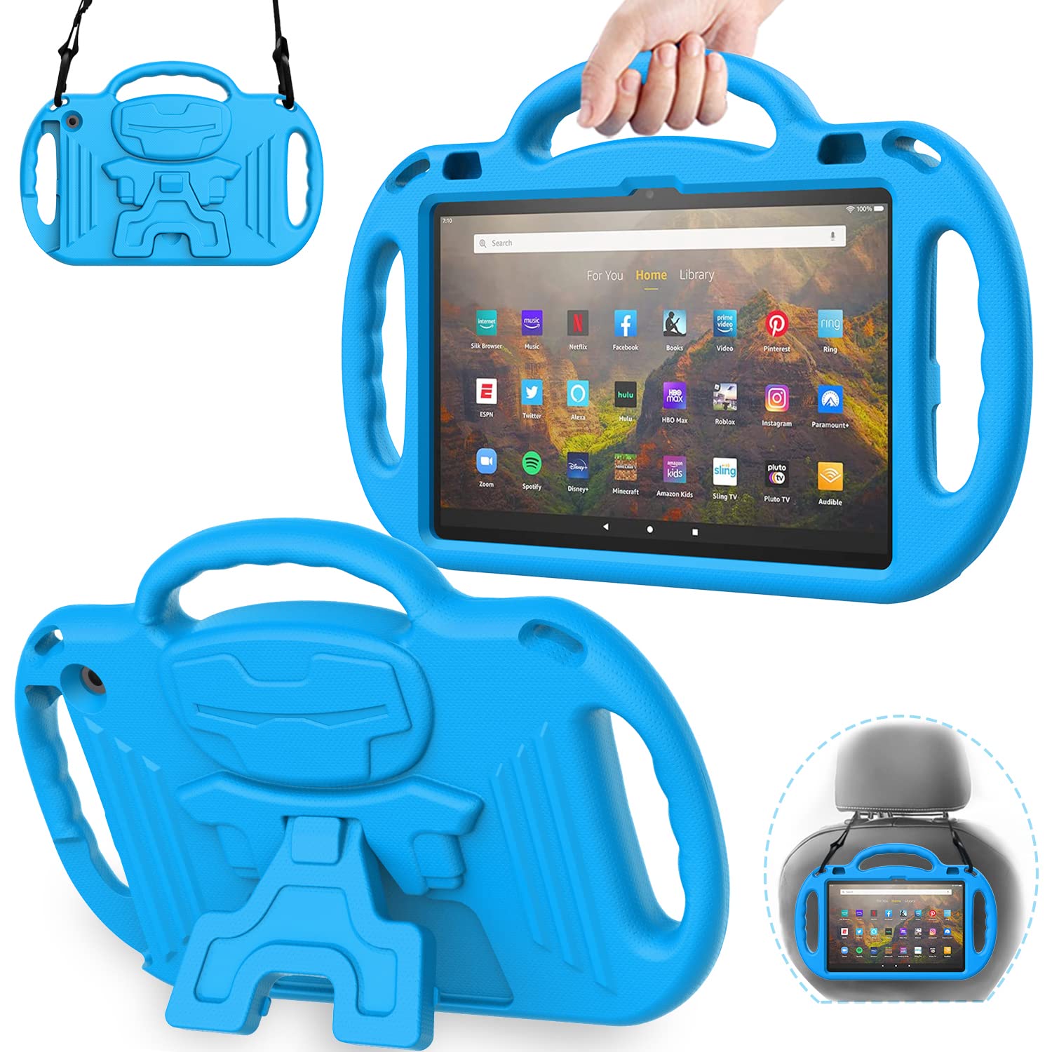 AVAWO Kids Case for Fire HD 10 & Fire HD 10 Plus Latest Model Tablet (13th/11th Generation 2023/2021 Release), with Shoulder Strap, Lightweight Shockproof Handle, Blue