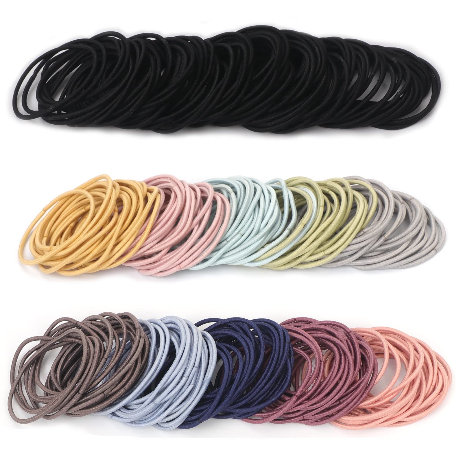 Unaone Hair Elastics Ties, 300 PCS Stretchable Rubber Hair Band No Crease Hair Band 2mm for Thin Hair, Suitable for Women, Men, Girls and Boys