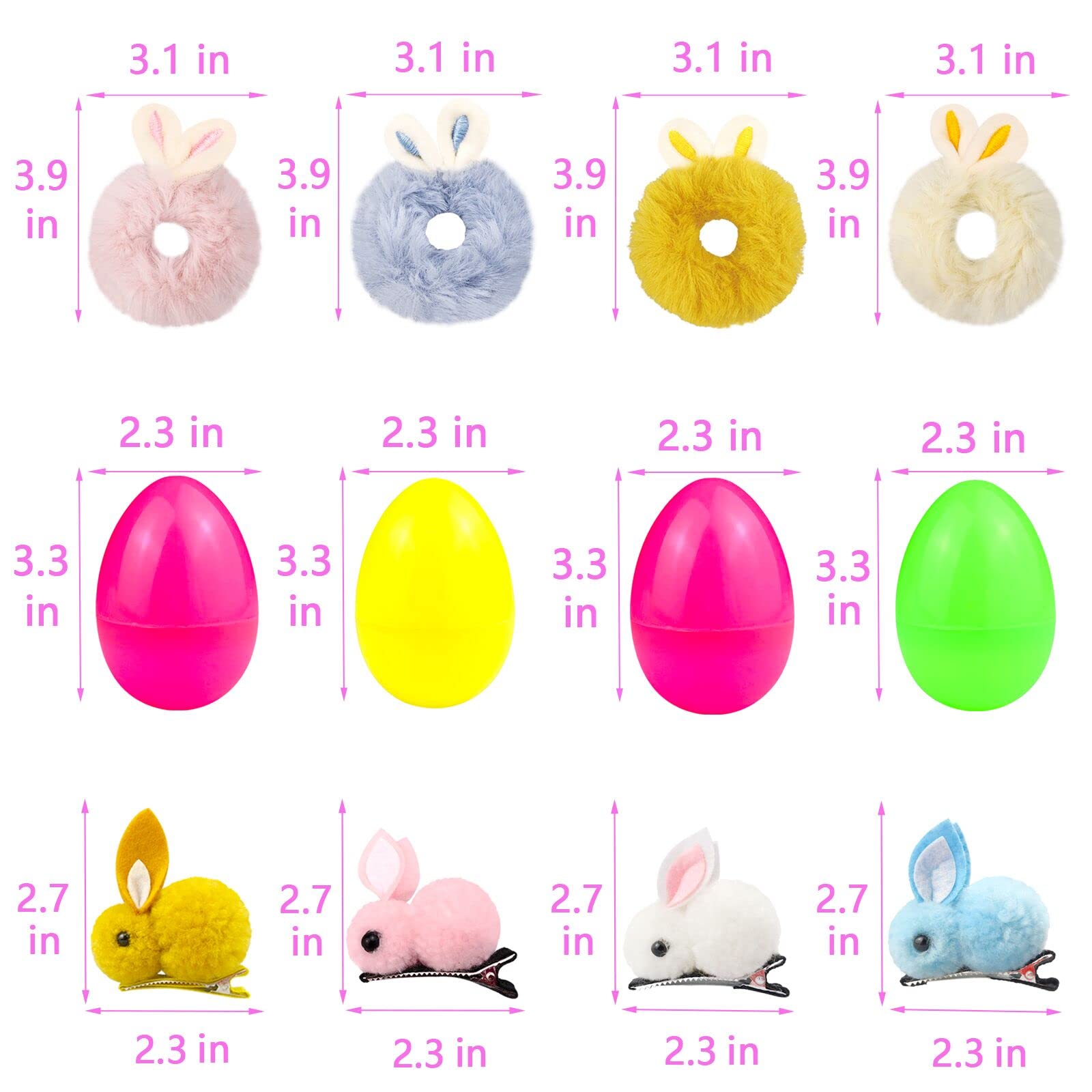 Easter Eggs Easter Basket Stuffers For Toddler Girls Filled 4 Pack Eggs with Cute Rabbit Hair Clips and Hair Ties Inside Colorful Plastic Prefilled Easter Eggs with Toys Inside For Kids Easter Gifts