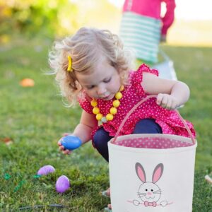 Easter Bunny Basket Egg Bags for Kids Canvas Tote Bags Buckets for Easter Eggs Personalized Candy Egg Basket with Rabbit Print Easter Tote Bag Party Candy Storage Decoration（2pcs）