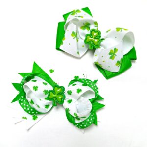 St Patrick's Day Large Hair Bows 2 layers Grosgrain Ribbon Bowknots Boutique Alligator Hair Clips Irish Green Shamrock Hairpin Accessories for Kids Girls Women