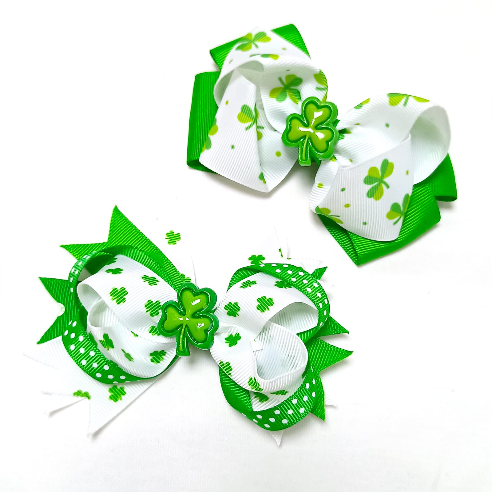 St Patrick's Day Large Hair Bows 2 layers Grosgrain Ribbon Bowknots Boutique Alligator Hair Clips Irish Green Shamrock Hairpin Accessories for Kids Girls Women