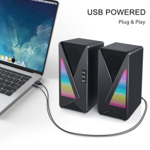 Computer Speakers, Dynamic RGB Desktop Speakers, Support Stereo Bluetooth 5.0 and Wired, Speakers for PC, Laptop/Phone/Ipad and Game Machine, USB Powered with 3.5mm Cable (CO708)