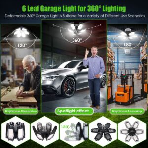 Garage Light with Motion Sensor 2 Pack 150W Indoor Motion Activated Garage Lights with 6 Deformable 120° LED Panels 15000LM Super Bright LED Motion Sensor Garage Light for Garage Workshop Basement