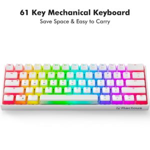 Ractous RTK61P 60% Mechanical Gaming Keyboard RGB Backlit PBT Pudding keycaps 61key Ultra-Compact Wired Keyboard Programmable for PC/Mac Gamers,Hot-Swappable Gateron Optical Blue Switch (White)