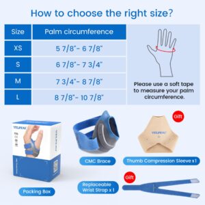 Velpeau CMC Thumb Brace for Osteoarthritis - with Shape-memory Restriction Splint, CMC Joint Stabilizer, Basal Thumb Arthritis Pain Relief and Support for Women and Men (Blue, Left Hand, Medium)