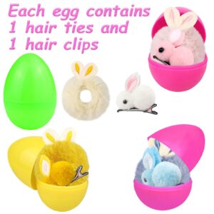 Easter Eggs Easter Basket Stuffers For Toddler Girls Filled 4 Pack Eggs with Cute Rabbit Hair Clips and Hair Ties Inside Colorful Plastic Prefilled Easter Eggs with Toys Inside For Kids Easter Gifts