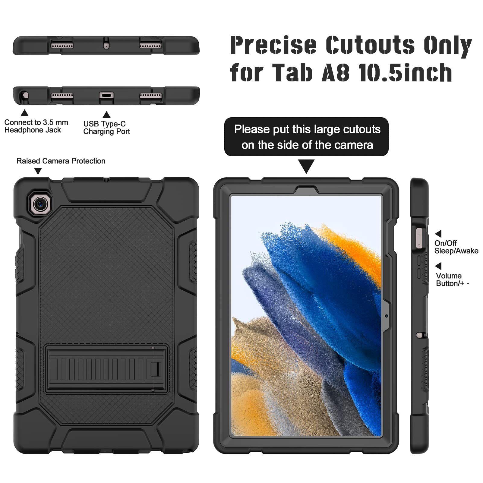 Rantice Galaxy Tab A8 10.5 Case with Kickstand, Hybrid Shockproof Rugged Cover for Samsung A8 Tablet Case 10.5 Inch (SM-X200/X205/X207), Black