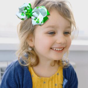 St Patrick's Day Large Hair Bows 2 layers Grosgrain Ribbon Bowknots Boutique Alligator Hair Clips Irish Green Shamrock Hairpin Accessories for Kids Girls Women