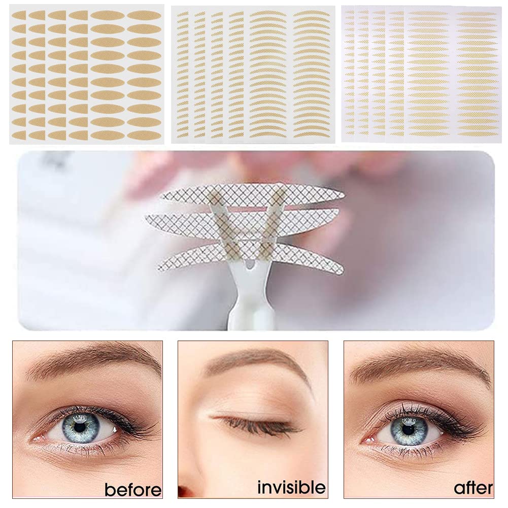 Double Eyelid Stickers,Eyelid Tape,Invisible Eyelid Tape,600 Pcs Natural Invisible Single Side Eyelid Tape Stickers with Fork Rod & Tweezer,Instant Eyelid Lift,Perfect for Droopy,Uneven,Monolids