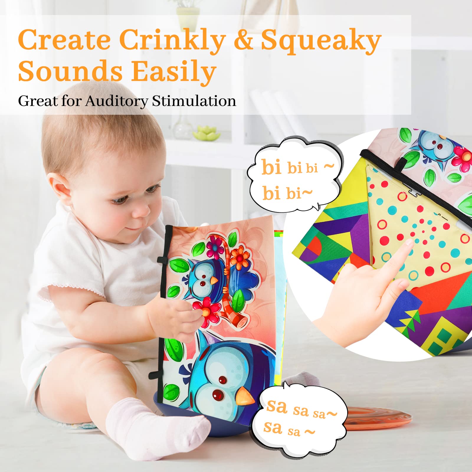 Baby Mirror Tummy Time Floor Toys, High Contrast with Teethers for 0 3 6 12 Month Old Boys, Girls, Infant Baby Play Mirror Development Montessori Sensory Crinkle Soft Books for Crib, Floor, Car, Gift