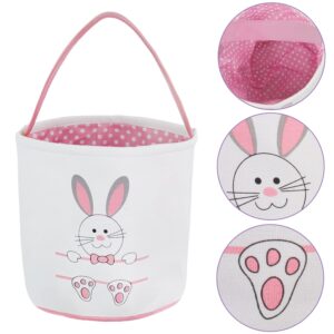 Easter Bunny Basket Egg Bags for Kids Canvas Tote Bags Buckets for Easter Eggs Personalized Candy Egg Basket with Rabbit Print Easter Tote Bag Party Candy Storage Decoration（2pcs）