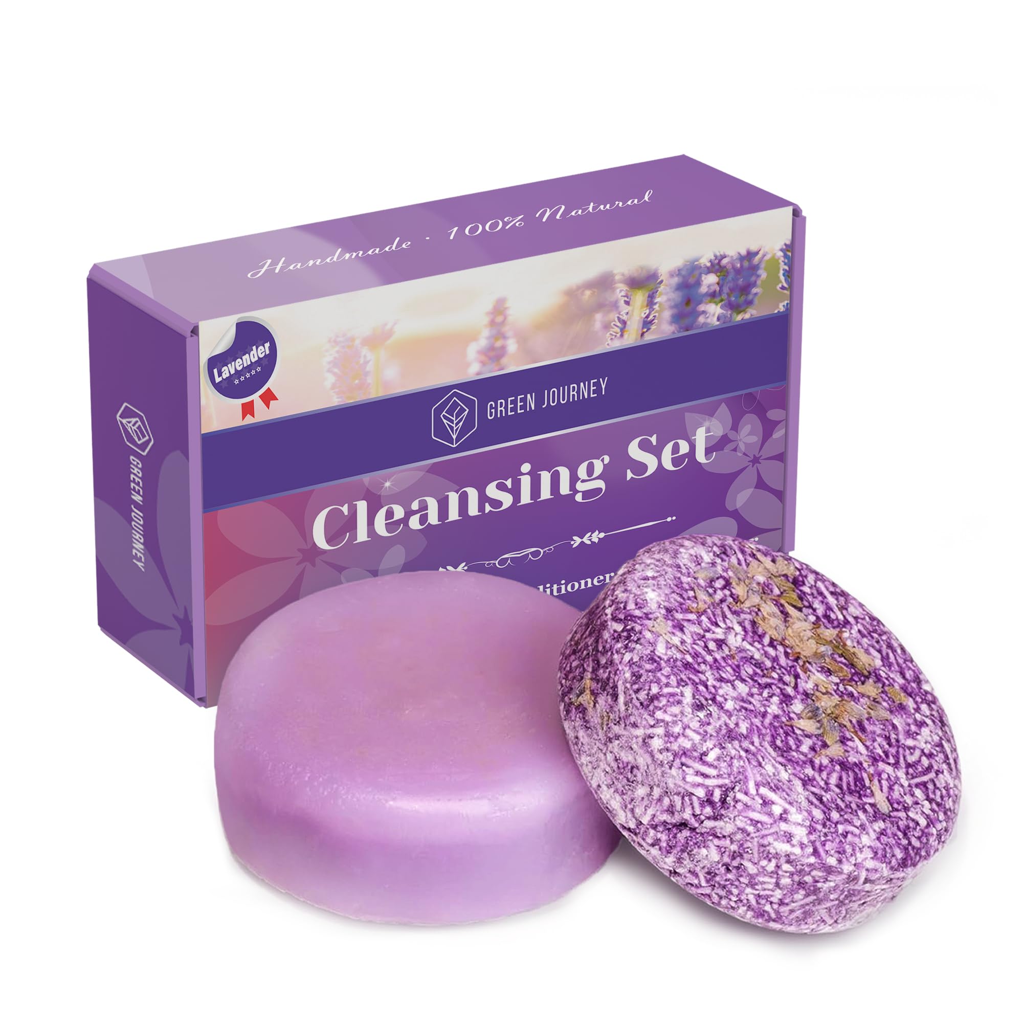 GREEN JOURNEY Lavender Shampoo and Conditioner Bar Set Sulfate-Free, Travel Size, Biodegradable Packaging (2)