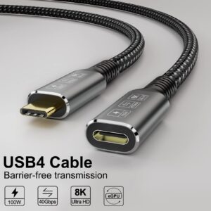 CABLEDECONN USB4 8K Cable 0.8M Thunderbolt 4 Compatible USB 4 Type-c Male to Female Extension Cable Ultra HD 8K@60Hz 100W Charging 40Gbps Data Transfer Compatible with External SSD eGPU