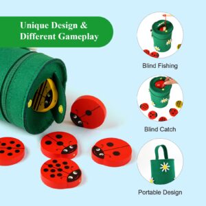 WODI Wooden Counting Ladybugs 0-10 Alphabets & Numbers Sorting Montessori Educational Toys for Toddlers Girls&Boys 3+ Learning to Count Cards Matching Painted Ladybug Toy