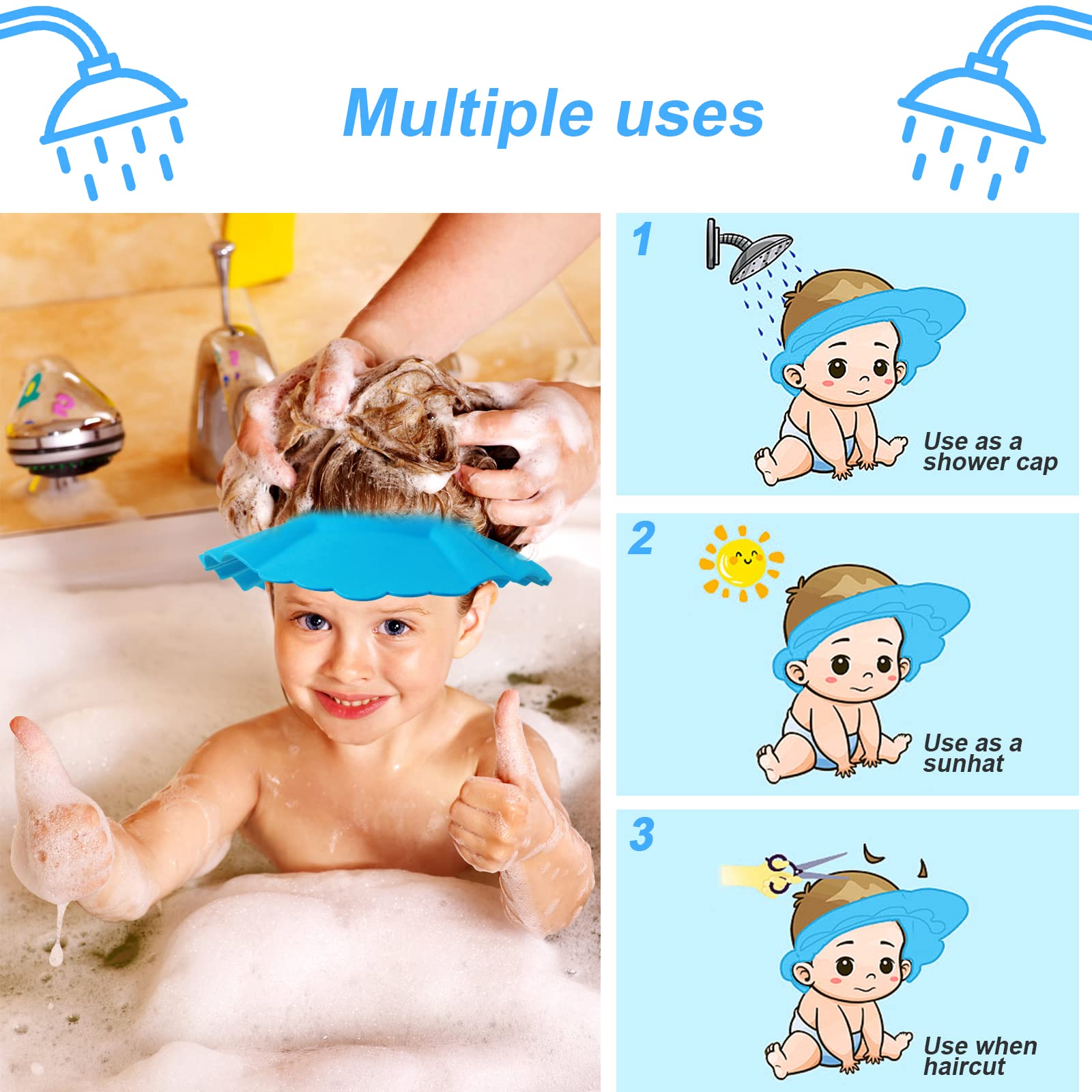 Baby Shower Cap Baby Bath Rinse Cup Cute Frog Shower Cup Baby Water Shower in Baby Bath Tub (Blue)