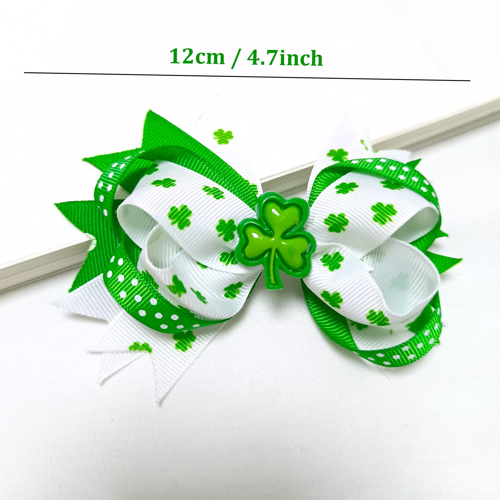 St Patrick's Day Large Hair Bows 2 layers Grosgrain Ribbon Bowknots Boutique Alligator Hair Clips Irish Green Shamrock Hairpin Accessories for Kids Girls Women