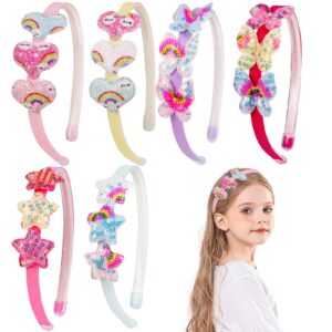 fishdown girls headbands for kids glitter toddler girl sequin headbands glitter heart rainbow butterfly star non-slip headbands with teeth (6 pcs)