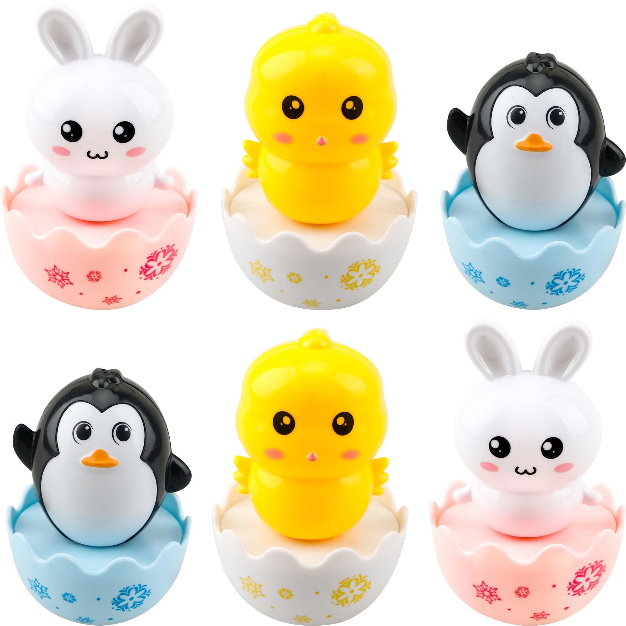 Cagemoga 6 Pcs Easter Musical Tumbler Wobbler Roly Poly Baby Toys Penguin Bunny Chick Tummy Time Wobbler Enlightenment Toy Tumbler Early Education Toys for Kid Toddler Gifts