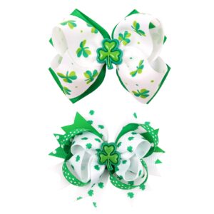 st patrick's day large hair bows 2 layers grosgrain ribbon bowknots boutique alligator hair clips irish green shamrock hairpin accessories for kids girls women