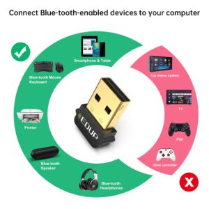 USB Bluetooth 5.1 Adapter for PC, Mini Blue-Tooth 5.1 EDR Dongle Bluetooth Dongle Wireless Bluetooth Receiver for Desktop Computer Laptop Headphones Keyboard Mouse Speakers Printer Windows 7/8/8.1/10