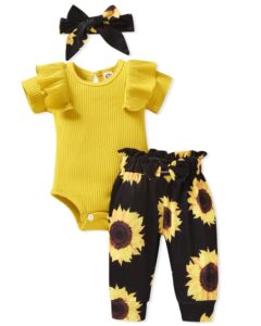 fioukiay preemie newborn baby girls clothes infant little kids romper bodysuit pants headband clothing set summer outfits (yellow sunflower 01, preemie)