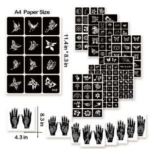 ChurlChurl Henna Tattoo Stencil Kit 190pcs, 24 Sheets Henna Stencils Reusable Temporary Indian Arabian Glitter Airbrush Tattoo Stencils for Face Body Paint DIY