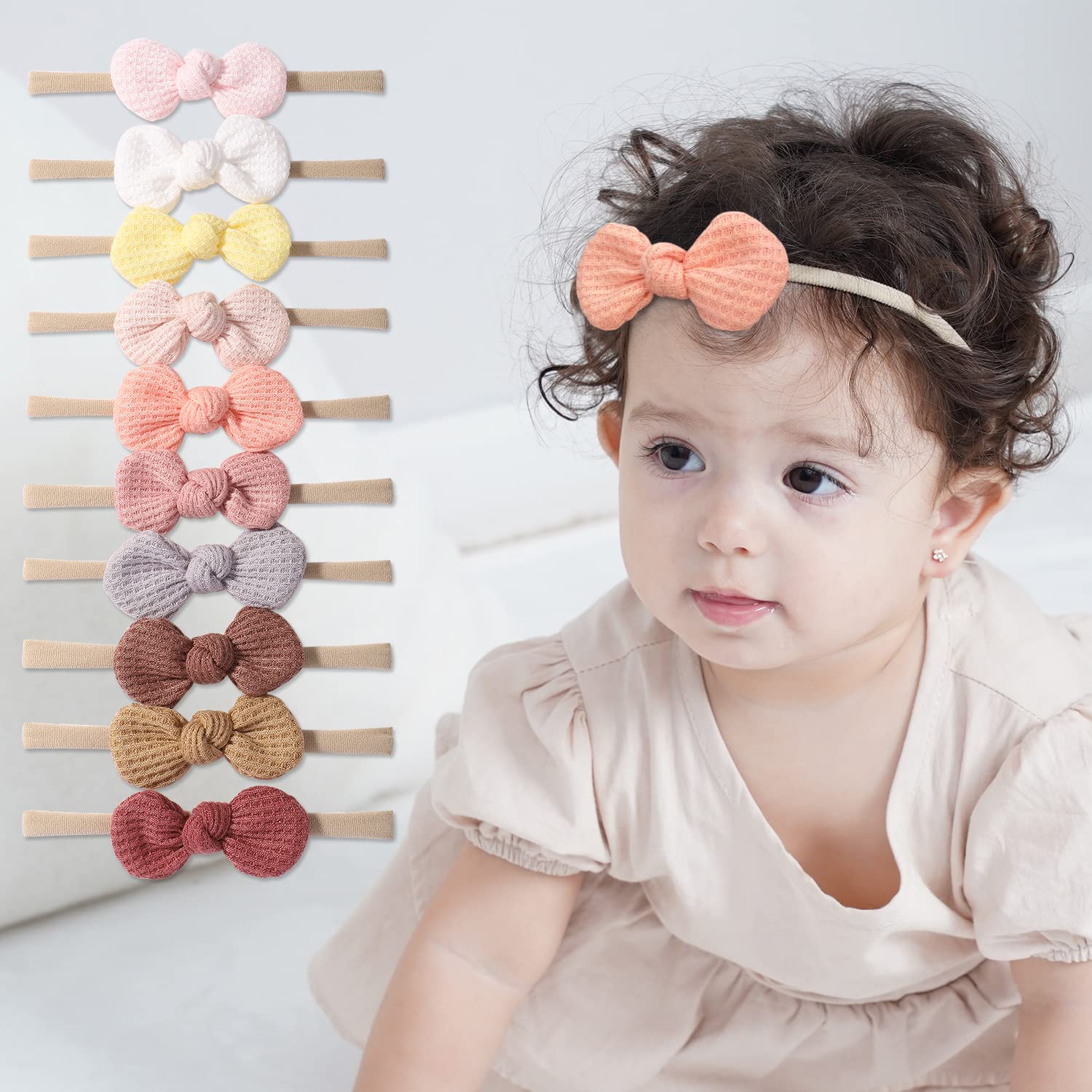 doboi 20PCS 2.5 Inches Baby Girls Hair Mini Waffle Bows Headbands Elastic Nylon Hairbands Soft Hair Accessories for Newborns Infants Toddlers and Kids