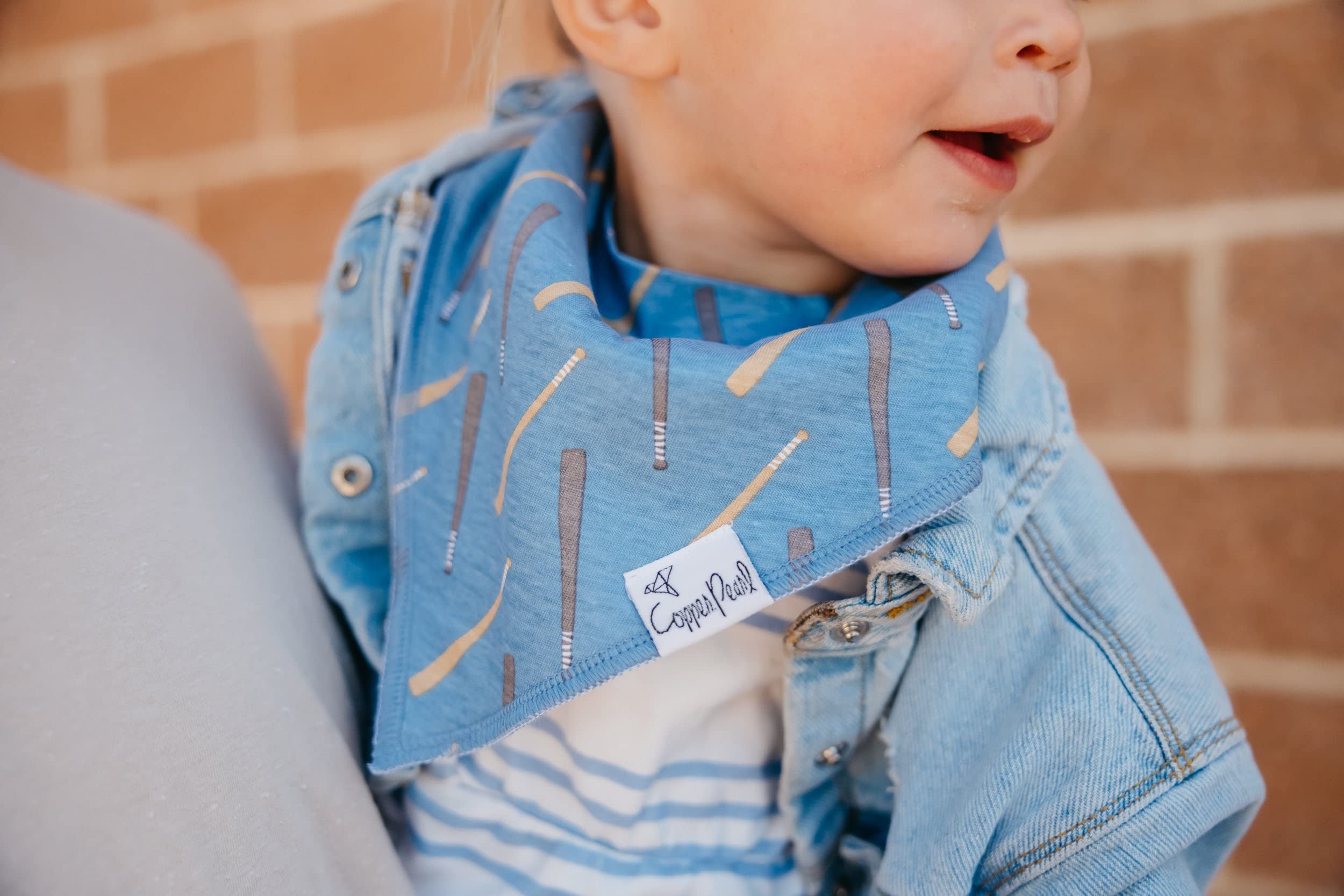 Copper Pearl Baby Bandana Bibs - 4 Pack Soft Cotton Baby Bibs for Drooling and Teething, Absorbent Drool Bibs for Baby Girl and Boy, Adjustable to Fit Newborns to Toddlers, Tons of Styles (Slugger)