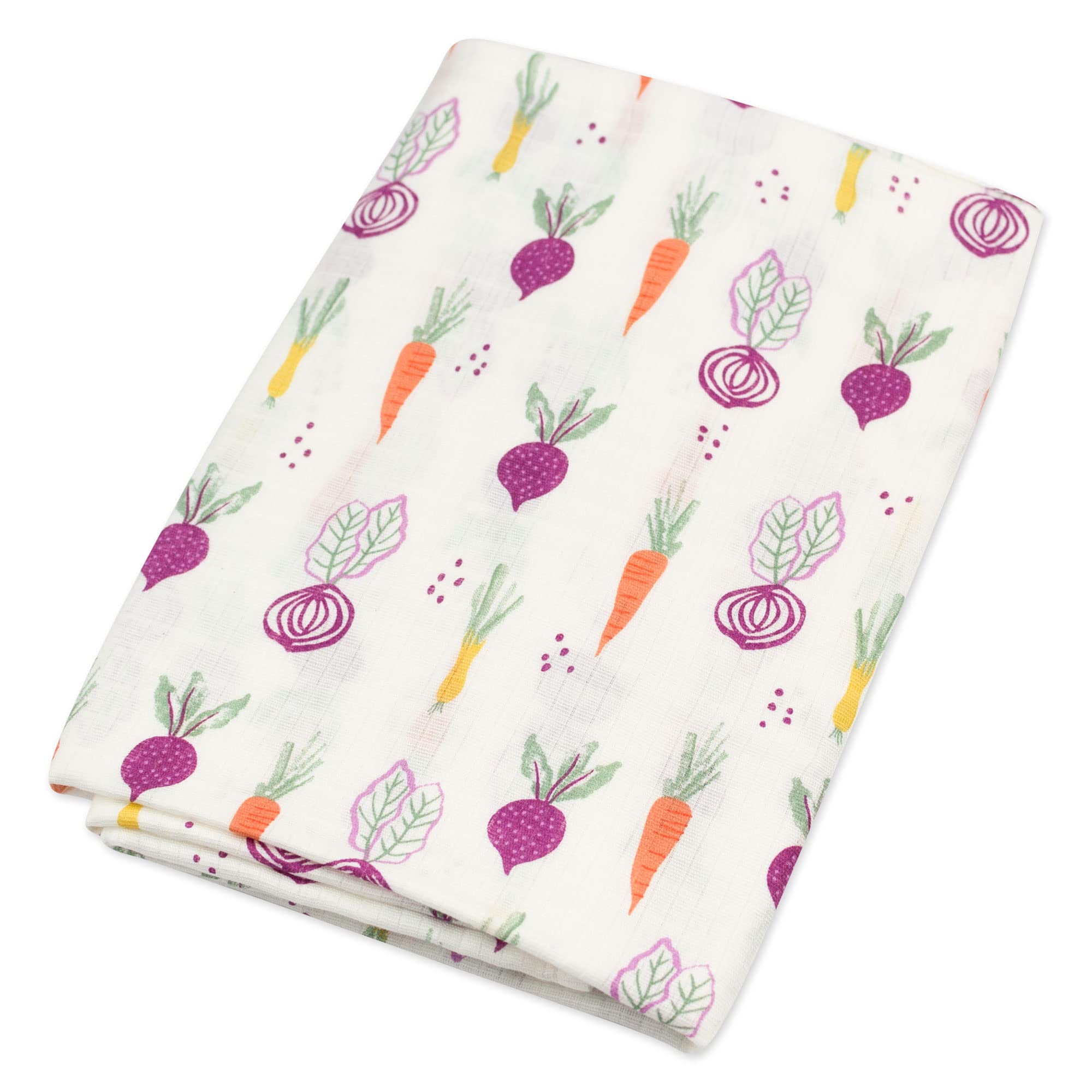 Oliver & Rain Organic Muslin Baby Girl Swaddle Blankets 3 Pack Receiving Blanket, Veggie Print, Purple Floral, Olive