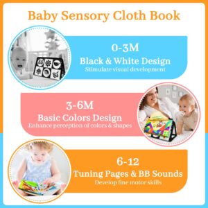 Baby Mirror Tummy Time Floor Toys, High Contrast with Teethers for 0 3 6 12 Month Old Boys, Girls, Infant Baby Play Mirror Development Montessori Sensory Crinkle Soft Books for Crib, Floor, Car, Gift