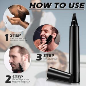 Barbarian Beard Filler Pen Kit Shape Fill & Edge all at once Last All Day 4 Tip Pen W Brush Waterproof & Sweatproof (Brown V2)