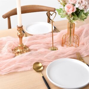 Joanlody Peach Cheesecloth Table Runner 10Ft Rustic Gauze Cheese Cloth Table Runner Boho Easter Spring Summer Table Runner for Wedding Bridal Baby Shower Decoration