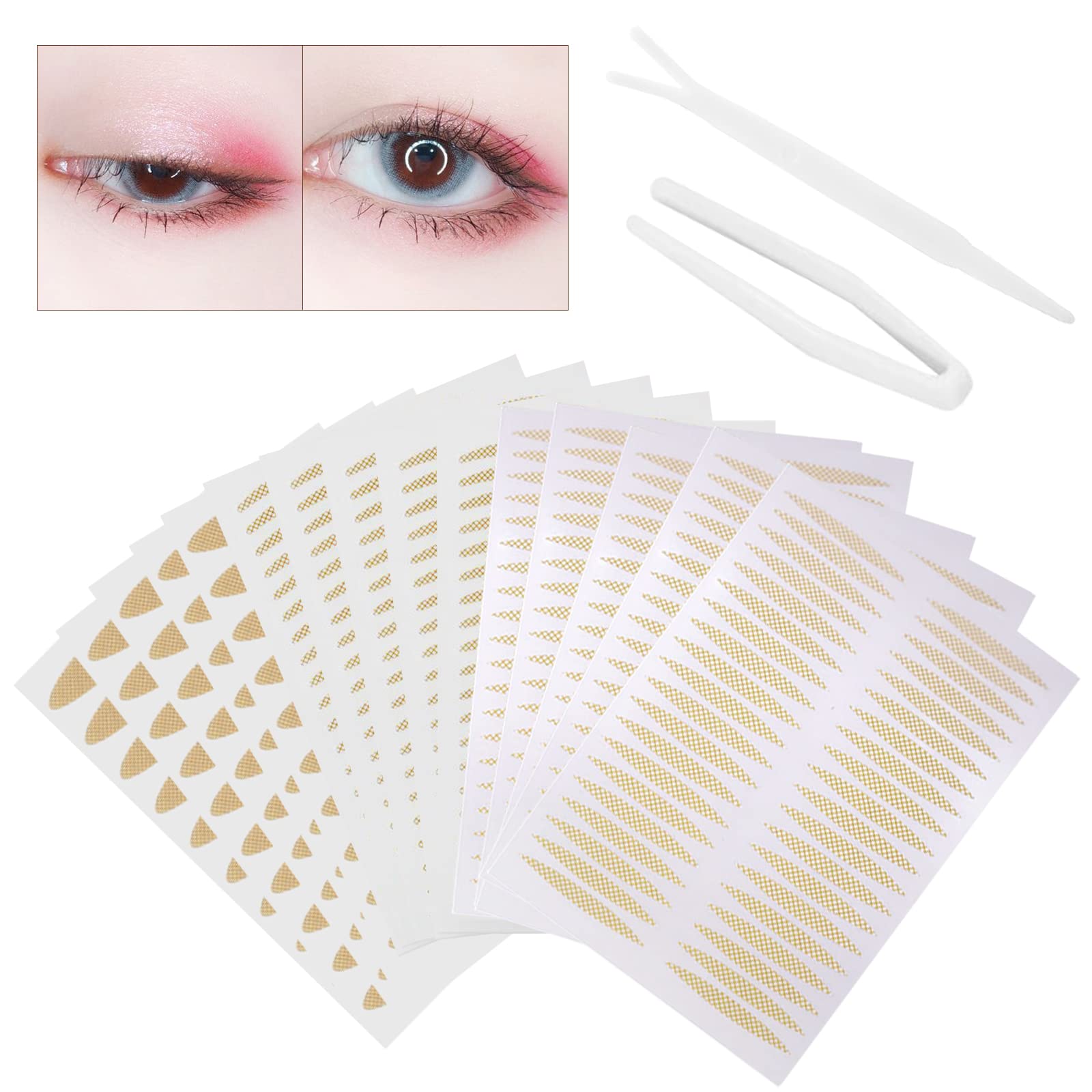 Double Eyelid Stickers,Eyelid Tape,Invisible Eyelid Tape,600 Pcs Natural Invisible Single Side Eyelid Tape Stickers with Fork Rod & Tweezer,Instant Eyelid Lift,Perfect for Droopy,Uneven,Monolids