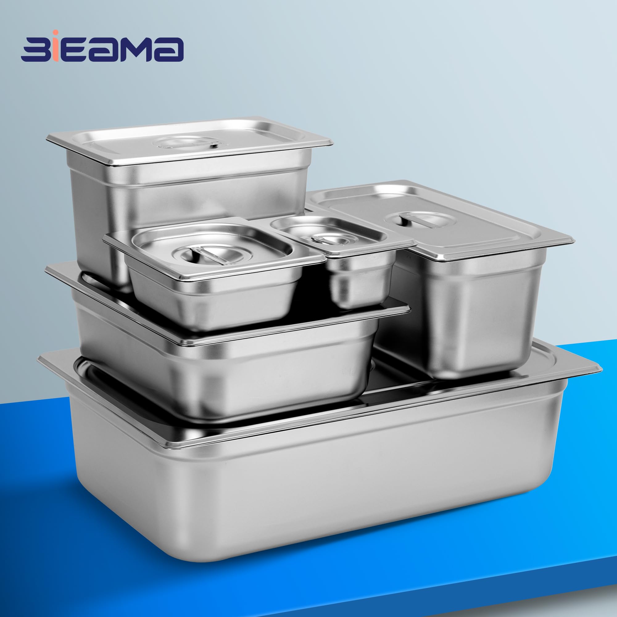 BIEAMA 6 Pack Hotel Pans, 1/6 Size 4" Deep, NSF, Commercial Stainless Steel Pan, Steam Table Pan, Catering Food Pan