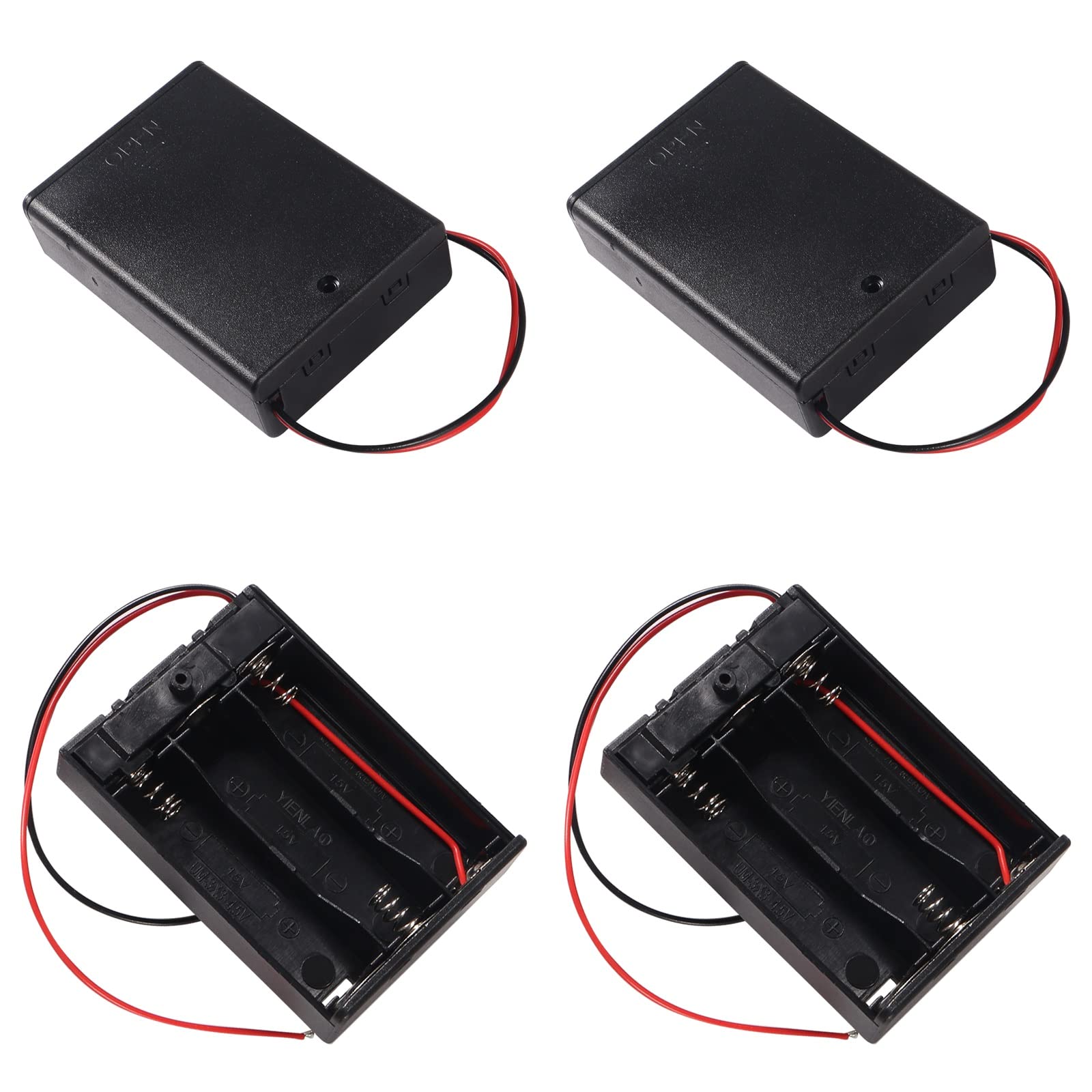 AITIAO 4 Pieces 3 Slots 1.5V AA Battery Case Holder Battery Spring Clip Storage Box with Wire and On/Off Switch