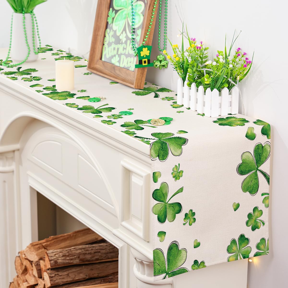 Siilues St. Patrick's Day Table Runner, St. Patrick's Day Decorations Shamrock Seasonal Spring Holiday Table Decorations for St. Patrick's Day Party Dining Table Decor (13'' x 72'')