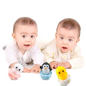 Cagemoga 6 Pcs Easter Musical Tumbler Wobbler Roly Poly Baby Toys Penguin Bunny Chick Tummy Time Wobbler Enlightenment Toy Tumbler Early Education Toys for Kid Toddler Gifts