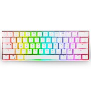 Ractous RTK61P 60% Mechanical Gaming Keyboard RGB Backlit PBT Pudding keycaps 61key Ultra-Compact Wired Keyboard Programmable for PC/Mac Gamers,Hot-Swappable Gateron Optical Blue Switch (White)