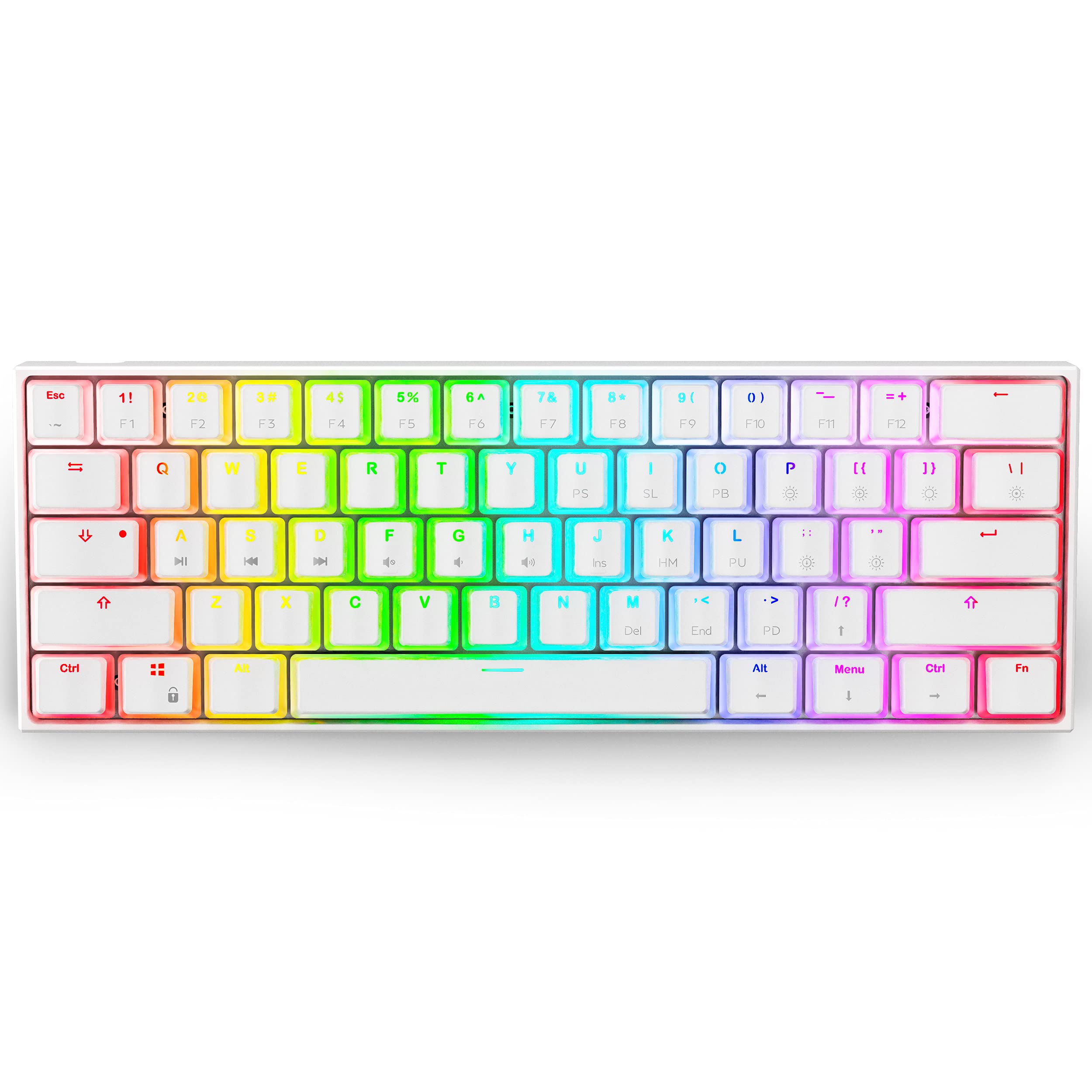 Ractous RTK61P 60% Mechanical Gaming Keyboard RGB Backlit PBT Pudding keycaps 61key Ultra-Compact Wired Keyboard Programmable for PC/Mac Gamers,Hot-Swappable Gateron Optical Blue Switch (White)