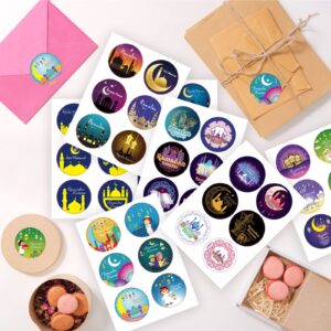 Lucleag 192 PCS Ramadan Stickers, Ramadan Kareem Envelopes Stickers, Eid Mubarak for Kids, Round Ramadan Mubarak Sticker for Eid Gifts Envelope Seals Candy Greeting Cards Party Favor