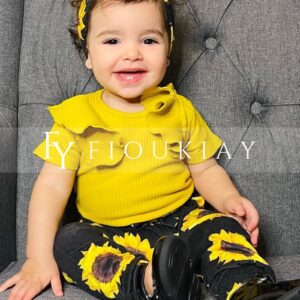 fioukiay Preemie Newborn Baby Girls Clothes Infant Little Kids Romper Bodysuit Pants Headband Clothing Set Summer Outfits (Yellow Sunflower 01, Preemie)