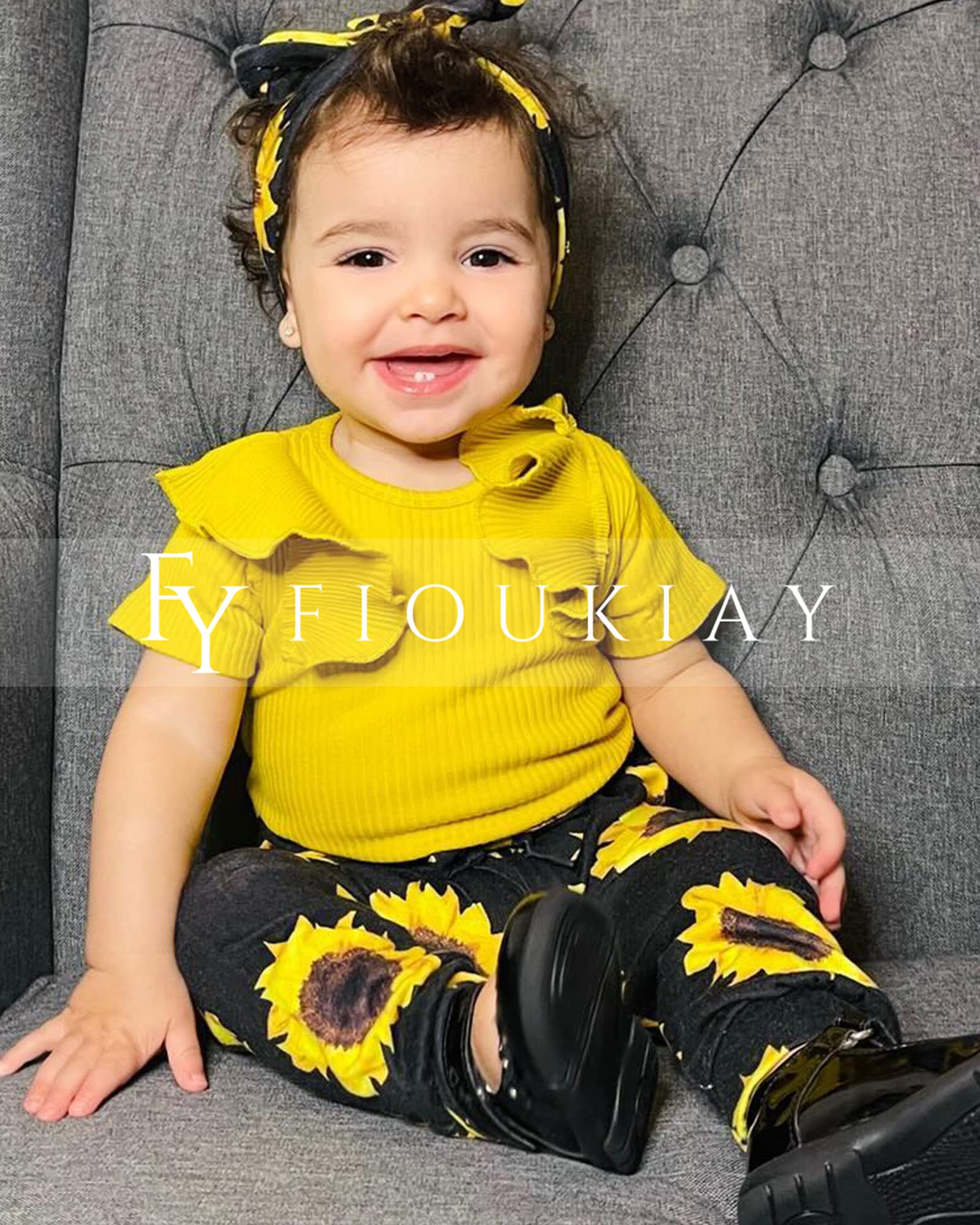 fioukiay Preemie Newborn Baby Girls Clothes Infant Little Kids Romper Bodysuit Pants Headband Clothing Set Summer Outfits (Yellow Sunflower 01, Preemie)