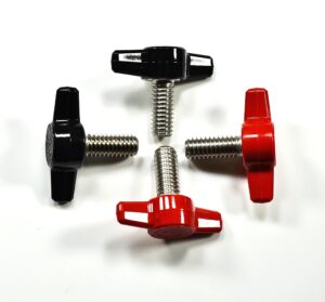 5/16”-18 x 3/4" thumb screw stainless steel red/black thumbscrews tee wing thumb screws coarse threads plastic knob thumbscrew stud 3/4" - built in usa - packs of 2,4,or 8pc’s (4)